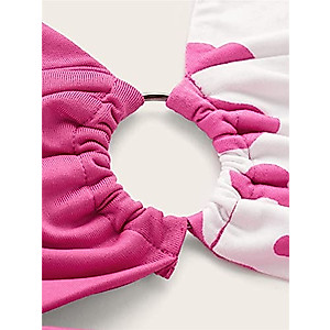 Verdusa Women's Cow Print O Ring Deep V Neck Tie Backless Crop Halter Top White Hot Pink S