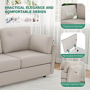 Novilla 57" Loveseat Sofa Small Couch for Living Room, Loveseat Sofa Couch Linen Fabric Upholstered Futon, Small Loveseat Sofa with 2 Bolster Pillows for Apartment, Bedroom, Toolless Assembly,Beige