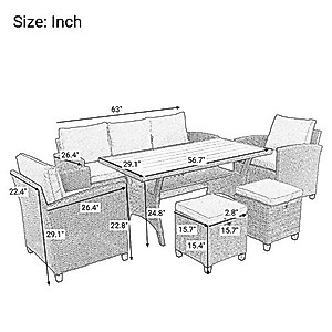 HHOK 6 Pieces Patio Furniture, Outdoor Sectional Sofa PE Rattan Table, Chair and Stools for Porch Lawn Garden Backyard, K-Brown Wicker Conversation Sets