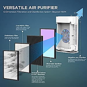 Large Room True HEPA+ Air Purifier 1,750 Sq Ft, Auto Mode, Air Quality Sensor, 6-Point Purification, for Allergies and Pets, Rid of Dander, Dust, Smoke, Odor, 2022 Upgrade Model