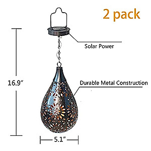 RUILAIYA Hanging Solar Lights Outdoor 2 Pack Garden Boho LED Flower Waterproof Decorative Metal Light for Porch Garden Outdoor (2 Pack)