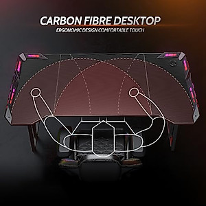 CubiCubi Gaming Desk with LED Lights, 47 Inch Z Shaped Gamer Desk, Home Game Computer Desk with Carbon Fiber Surface, Ergonomic Office PC Workstation with Cable Management, Black
