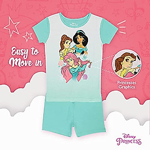 Disney Girls' Princess 6-Piece Snug-Fit Cotton Pajamas Set, DREAM BIG, 6
