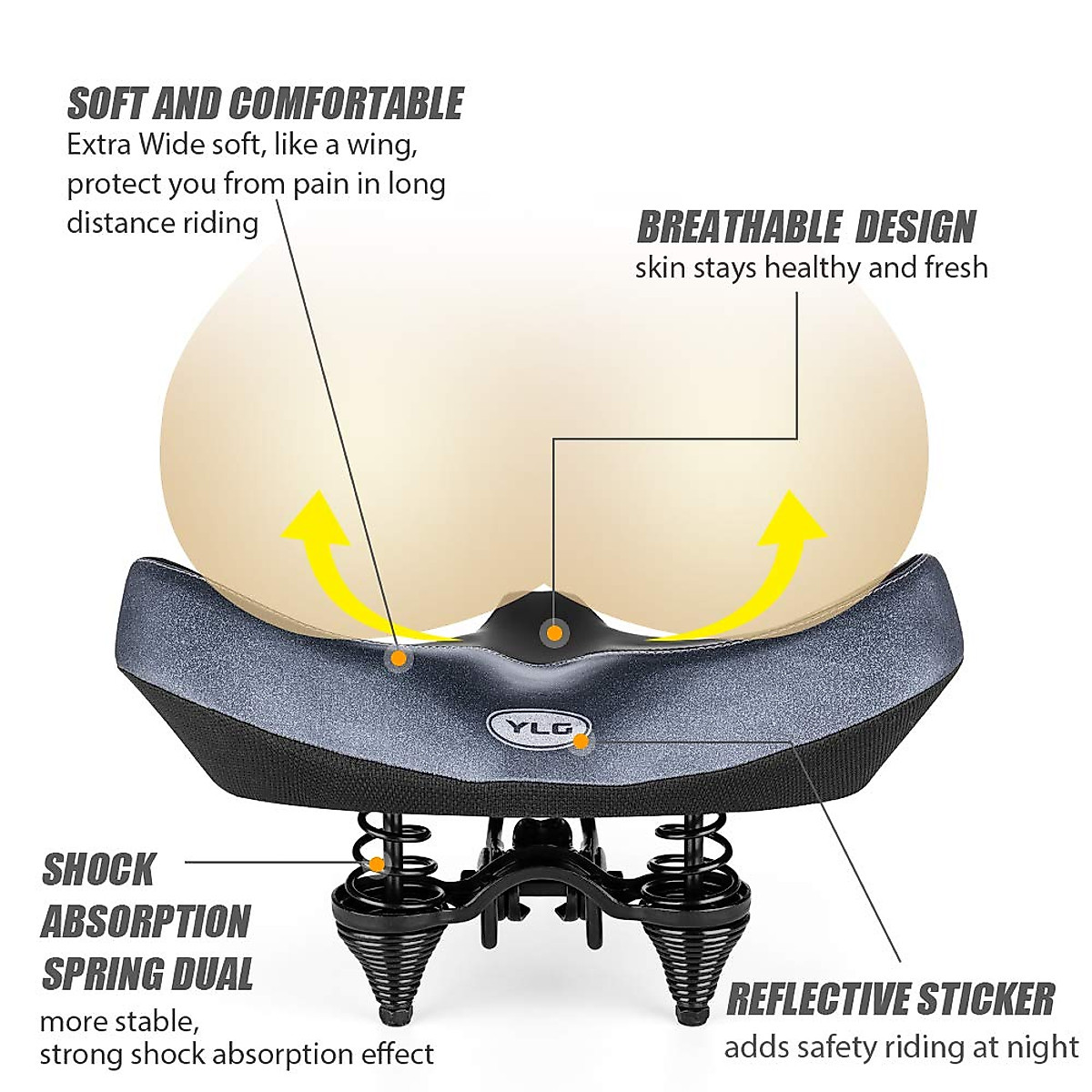 YLG Oversized Comfort Bike Seat - Memory Foam Replacement Saddle, Waterproof Universal Fit for Women and Men