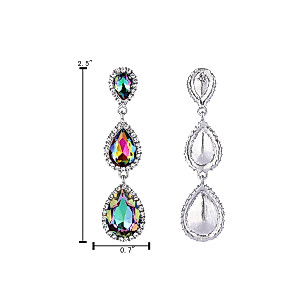 EleQueen Women's Silver-tone Austrian Crystal Tear Drop Pear Shape Long Dangle Earrings Multicolor