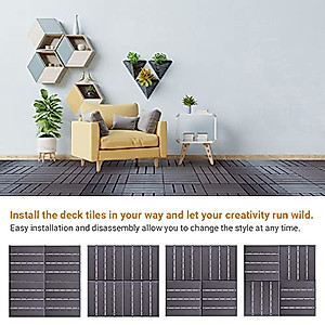 LYMJARD Interlocking Deck Tiles, 27 Pack Plastic Outdoor Flooring, 12"x12" Weatherproof Patio Tiles for Outside Balcony Garden Poolside Pathway Brownish Grey
