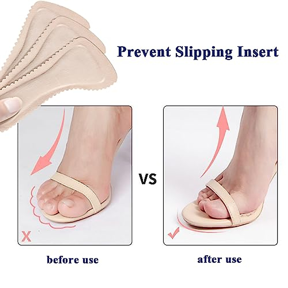 2 Pairs High Heel Inserts Women, ¾ Adhesive Cushioning Insoles, Sockless Shoe Insoles Anti-Slip, Invisible High Heel Relief Insoles for Sandals Flats Pump Dress Shoes Boots