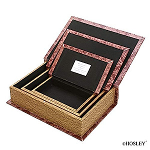 HOSLEY Storage Farmhouse Memory Book Boxes Set of 3, Red Brown & Gold,12", 10", 8" H.