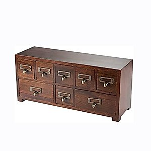 MAXCBD Nightstand Bedside Table Drawer Cabinet 8 Drawers Wood Cabinet Label Holder Organizer Card Catalog Multifunctional Vintage Fully Assembled Wooden Storage Tower Dresser