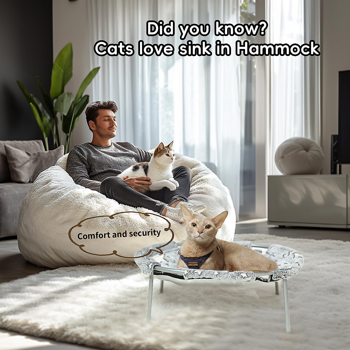 POMESEA Large Cat Hammock Bed for Average Cats, Soft Elevated Pet Hammock for Dogs & Cats, Glow in The Dark Raised Cat Bed for Indoor Cats