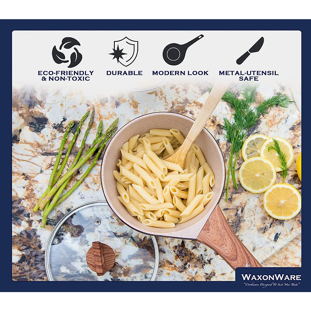 WaxonWare Non Stick Saucepan & Wok Pot, Induction Compatible & Marbellous Coating (A 100% PFOA Free Coating Made In Germany) - For Sauces, Soups, Pasta & Rice (2.2 Quart Saucepan)
