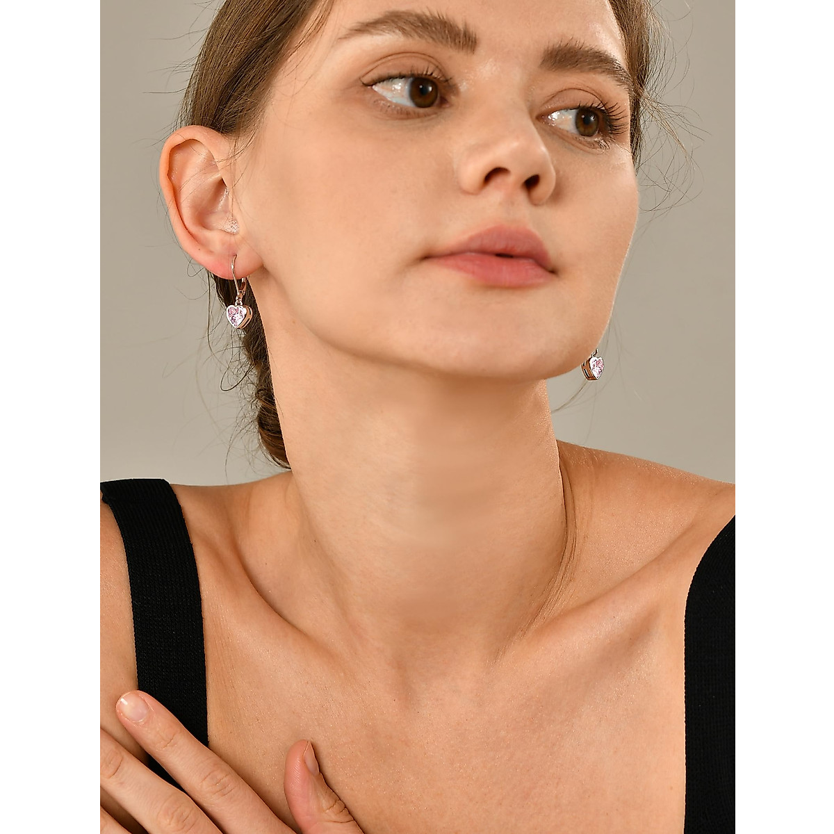 YL Women's Solitaire Dangle Drop Earrings Sterling Silver Heart Leverback Earrings Created Pink Tourmaline Jewelry Gifts