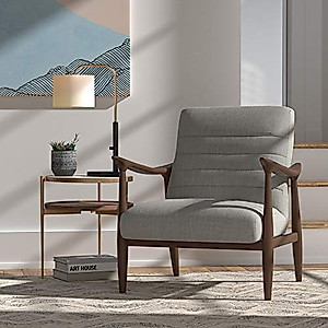 Amazon Brand – Rivet Spear Mid-Century Modern Channel Tufted Accent Chair with Wood Arms, 29.1"W, Ivory-Grey