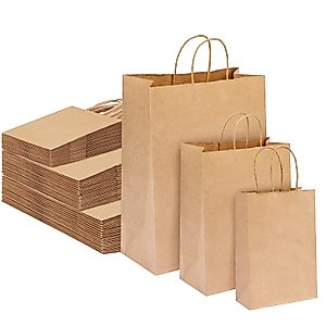 Moretoes 100pcs Brown Paper Bags with Handles Assorted Sizes Mixed Sizes Bulk Kraft Paper Gift Bags Take Out Bags for Business, Merchandise, Shopping, Retail, Favors Grocery