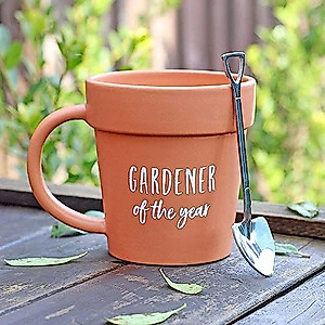 VELENTI Gardener Coffee Mug Gift - Funny Plant Pot Mug with Shovel Spoon - Cool Coffee Mugs for Men, Women - Mug for Gardeners, Dad Birthday Gifts, Cute Mom Christmas Gifts (Gardener Coffee Mug)