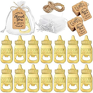 50 Pcs Baby Bottle Opener Baby Shower Party Favor Opener Cute Baby Bottle Shaped Bottle Opener Baby Shower Return Gifts for Guest Wedding Party Souvenir Kids Birthday Party (Gold, Classic Style)