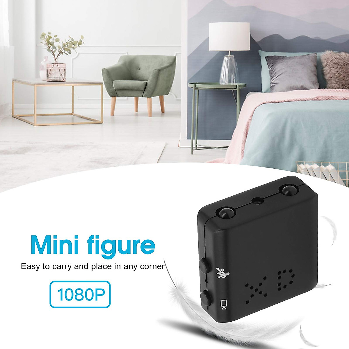 Salaty Motion Detection Camera, Plug and Play Motion Detection Recording 1080P Mini Security Camera, 3x2.8x1.1cm for Office Home