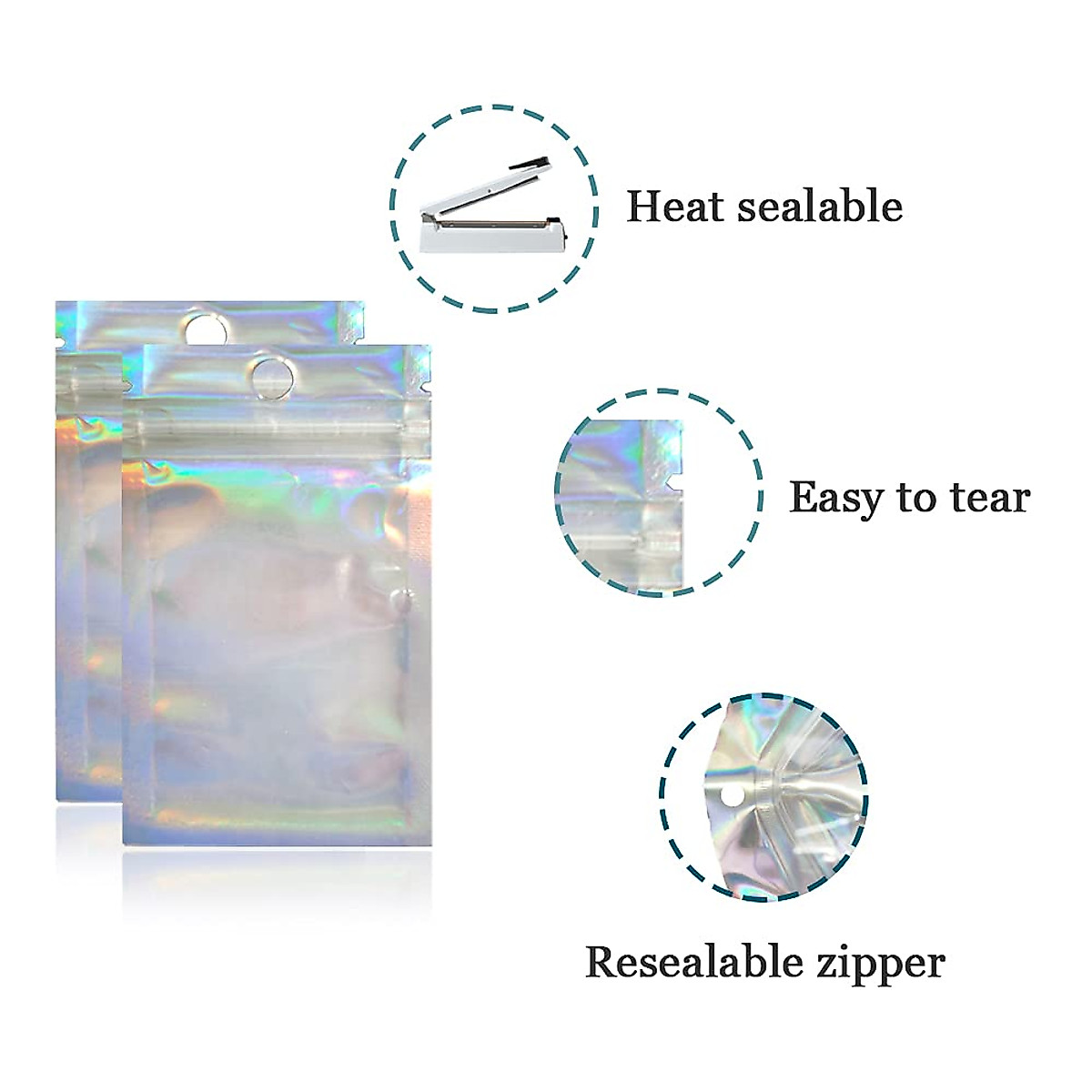 200 Pcs Clear Front Resealable Heat Sealable Foil Bags with Hang Hole 2.3x3.9 inch (Inner 1.9x2.5 inch) for Zip Bulk Food Storage Lock Bag Reclosable Airtight Heat Seal Pouch Zipper Lock Packaging