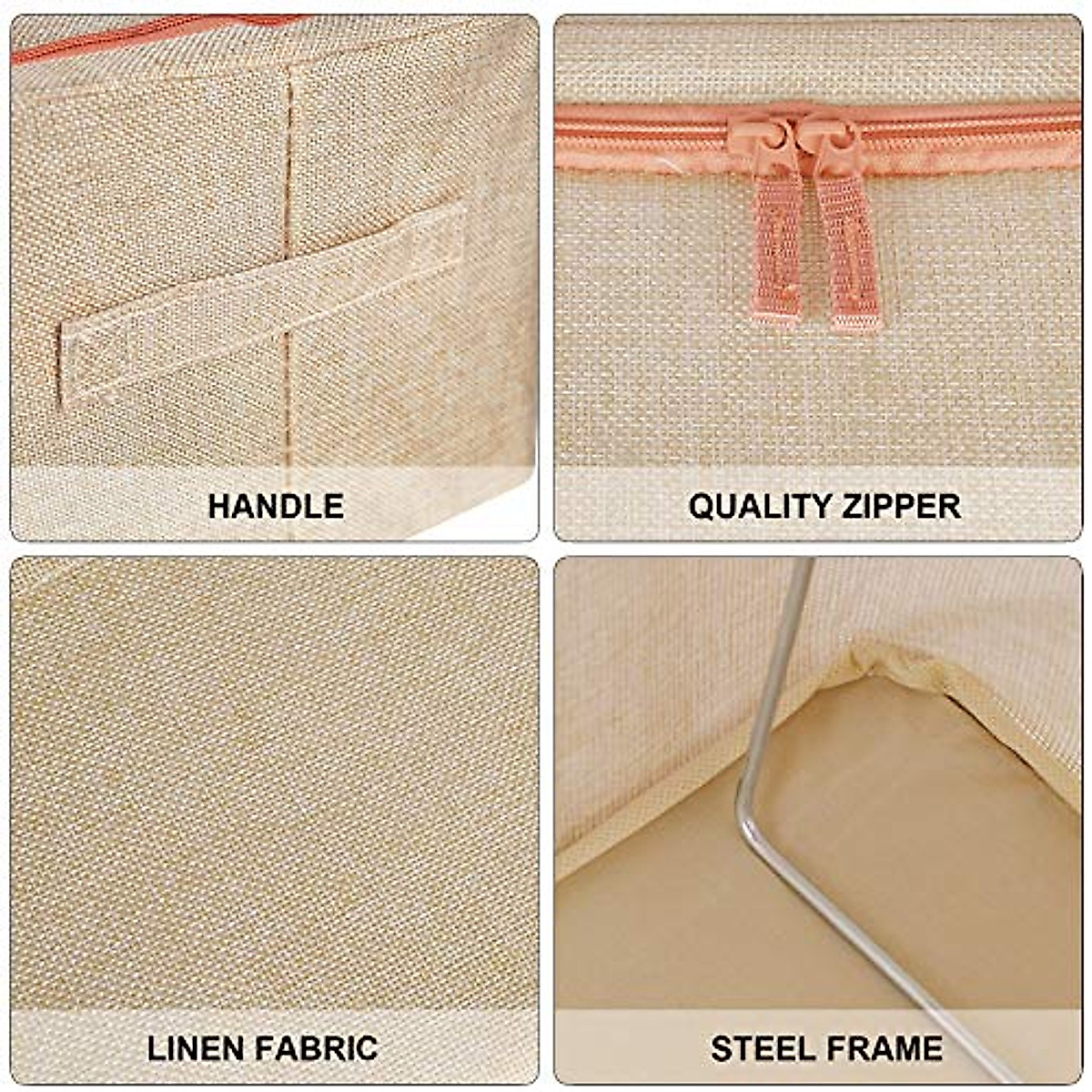 TOUCH-RICH Storage Bins Foldable with Window & Carry Handles Linen Fabric Collapsible Storage Boxes Organizer Set Stackable Containers for Home Bedroom Office Closet Nursery (Beige)