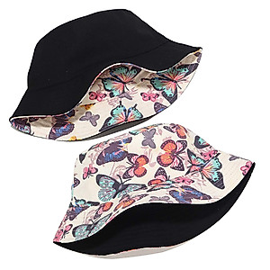 Umeepar Unisex Reversible Packable Bucket Hat Sun Hat for Men Women (Butterfly Beige)