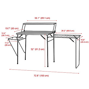 Maarch Folding Grill Tables for Outside Camping, Lightweight Kitchen Camping Table with Grill Stand for Stove, Grey