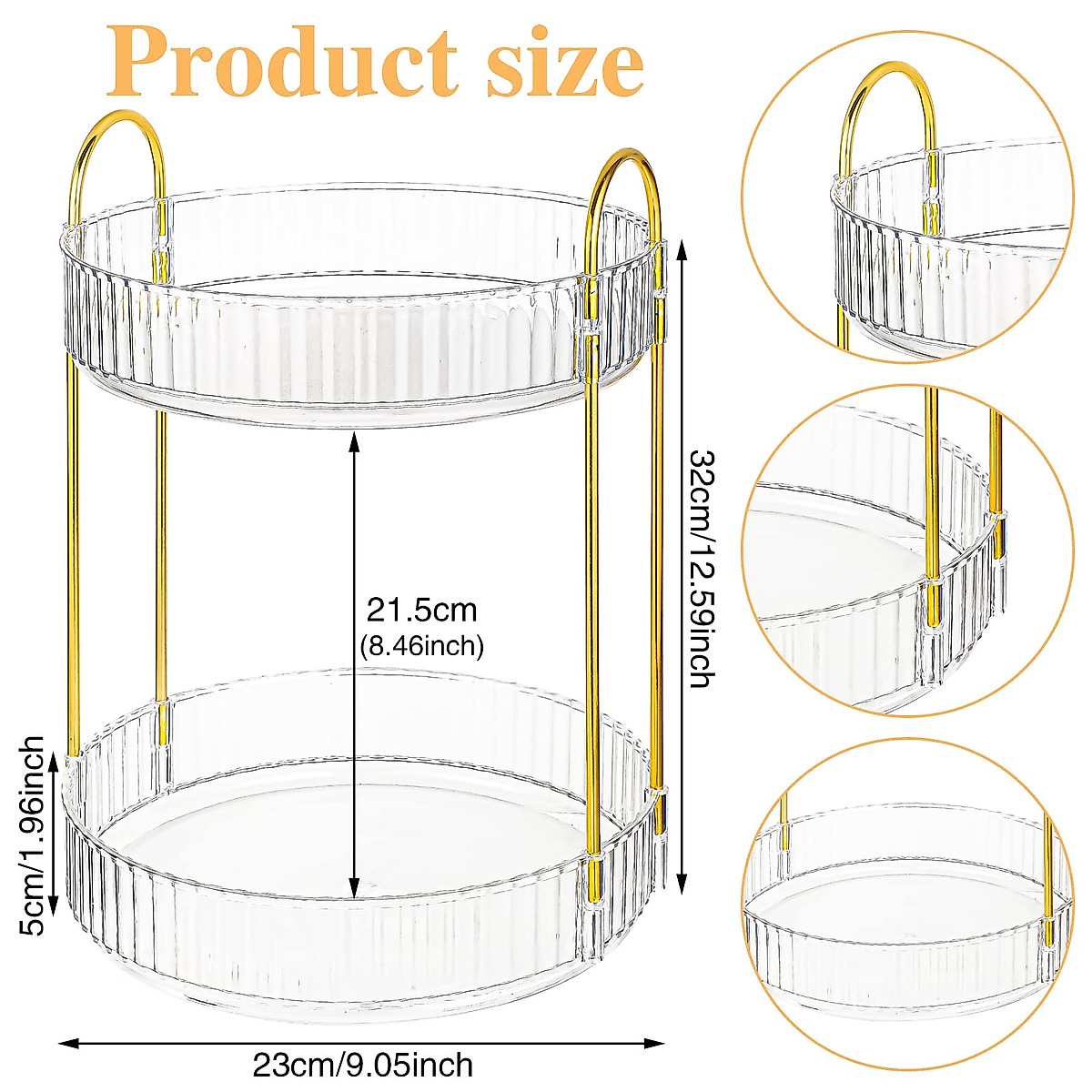 2 Tier 360 Rotating Makeup Organizer, Spinning Perfume Organizer Tiered Lazy Susan Turntable for Skincare Cosmetic Perfume Kitchen Storage for Women