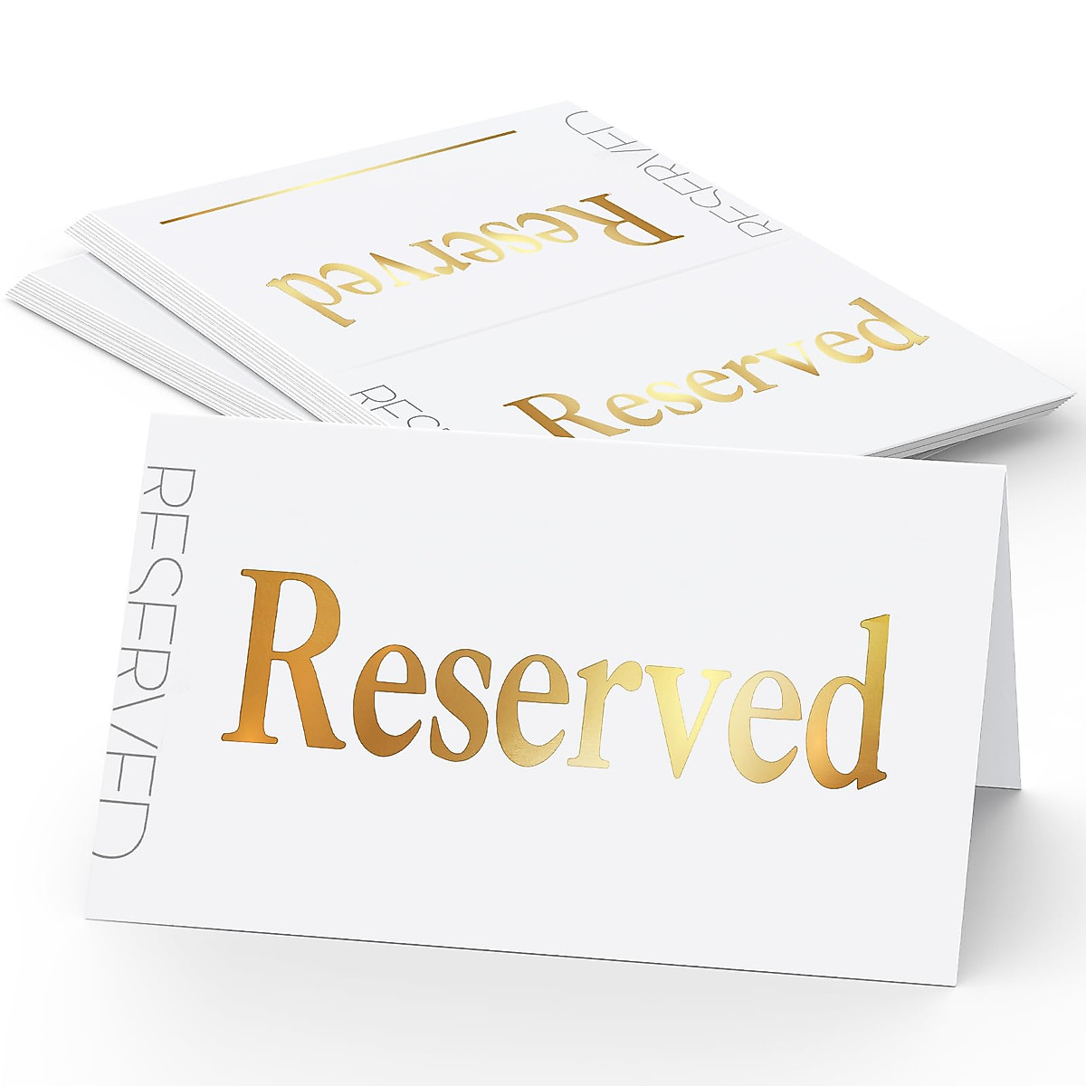 ElegaAura 20 Pack Reserved Table Signs - Gold Foil Reserved Seating Signs with Name Tag Line, Double Sided Table Place Cards for Wedding Chairs, Church Pews, Party, Restaurant, Tent Cards for Reserving Event Reception Seats & Places, 4x6 in Folded