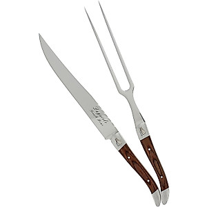 French Home Laguiole Carving Knife and Fork Set - Stainless Steel Knife & Carving Fork Cutlery Set with Pakkawood Handles, Etched Detailing & Iconic Bee Emblem