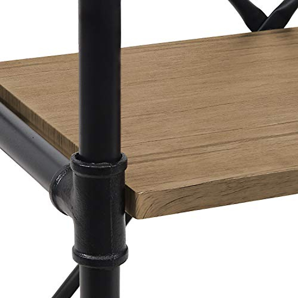 Sunnydaze 5-Tier Freestanding Industrial Bookshelf for Living Room - Black Pipe Style Frame with Wood Veneer Shelves - Brown