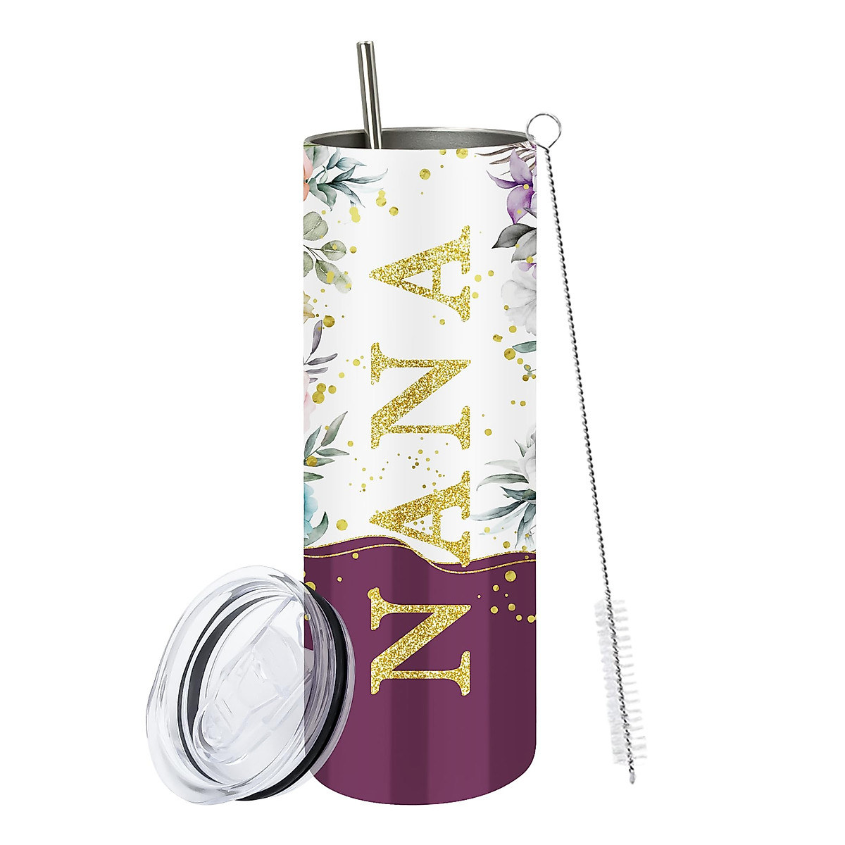 MoYueno Grandma Mug, Slim Grandmother Tumbler, Nana Skinny Tumbler with Lid & Straw & Brush, Grandma Cup, Gift for Grandmother, Present for Mimi for Birthday, Nana Cup, Gifts for Mothers Day, 20 Oz