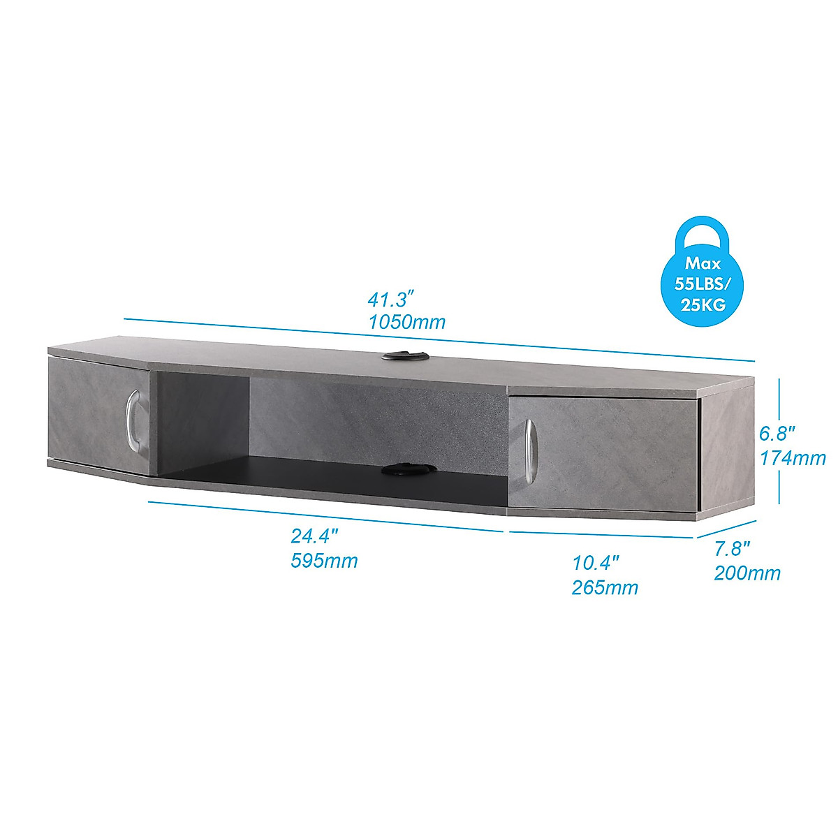 WAMPAT Floating TV Stand for 32-60 inch TVs,Floating TV Shelf for TV Wall Mounted, Modern Floating Entertainment Center Media Console Shelf for Living Room, Bedroom,41'',Grey