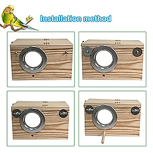 MUYG Transparent Parakeet Nesting Box,Wooden Parrot Nest Breeding Box with Perch Natural Bird House for Cage Suitable for Lovebirds Cockatiels Canaries