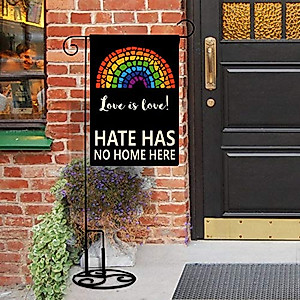 YongColer Small Pride Month Garden Flag, Hate Has No Home Here Yard Sign, Love is Love Yard Flag 12.5x18.5 Inches