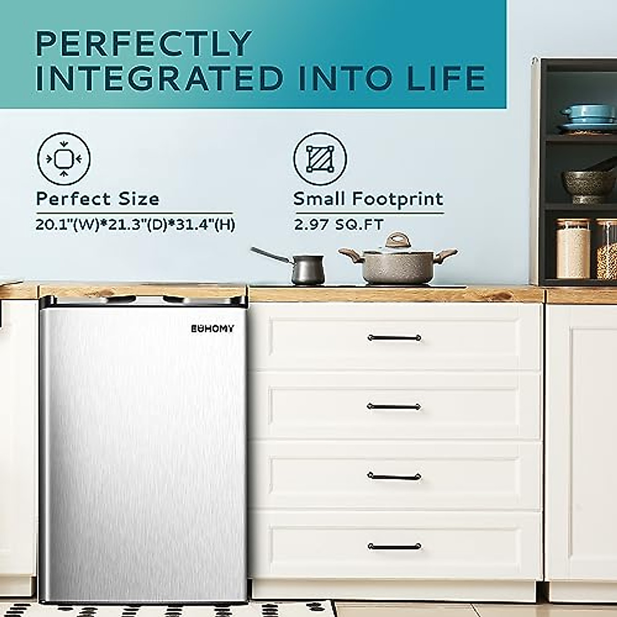 EUHOMY Upright freezer, 3.0 Cubic Feet, Single Door Compact Mini Freezer with Reversible Stainless Steel Door, Small freezer for Home/Dorms/Apartment/Office (Silver)