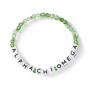 Sorority Shop Alpha Chi Omega Bracelet — Glass Bead Bracelet with ACO Name Beads and 18K Gold Accent Beads, Greek Sorority Jewelry for Big Little Sorority Gifts