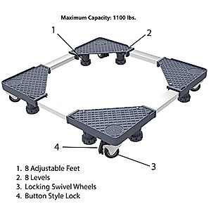 Multi Purpose Dolly With 8 Feet, Locking Swivel Wheels, Levels and Adjustable Base for Moving Washer, Dryer, Appliances- 1100 Lbs Capacity By Stalwart