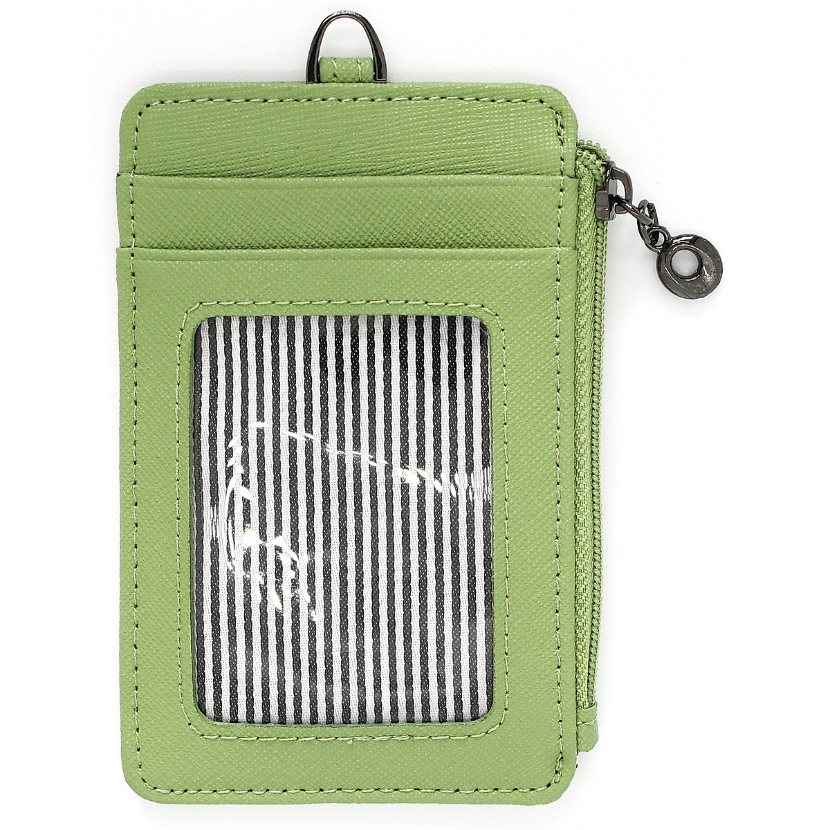ID Credit Credit Card Holder Wallet Necklace Landyard Zipper Badge Case Genuine Leather Cute Women (Green)