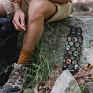 XccMe National Parks Water Bottle with Stickers,32 oz Insulated Stainless Steel Water Bottle with 2 Lids,Straws,Silicone Boot,Waterproof Stickers,Travel Vacuum Sealed Water Bottle,Leak Proof (Black)