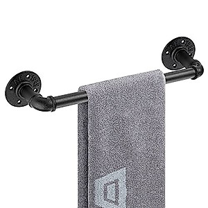 Industrial Pipe Towel Rack 18 Inch Black Towel Bar Heavy Duty Rustic Hand Towel Bar Wall Mounted DIY Rustic Iron Towel Holder for Bathroom Wall 1 Pack