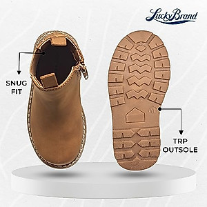 Lucky Brand Chelsea Boots for Girls - Outdoor Side Zipper Comfortable Girls Ankle Boots - Stylish Little Girl Boots with Anti-Slip Outsole in Cognac Size 2 Little Kid