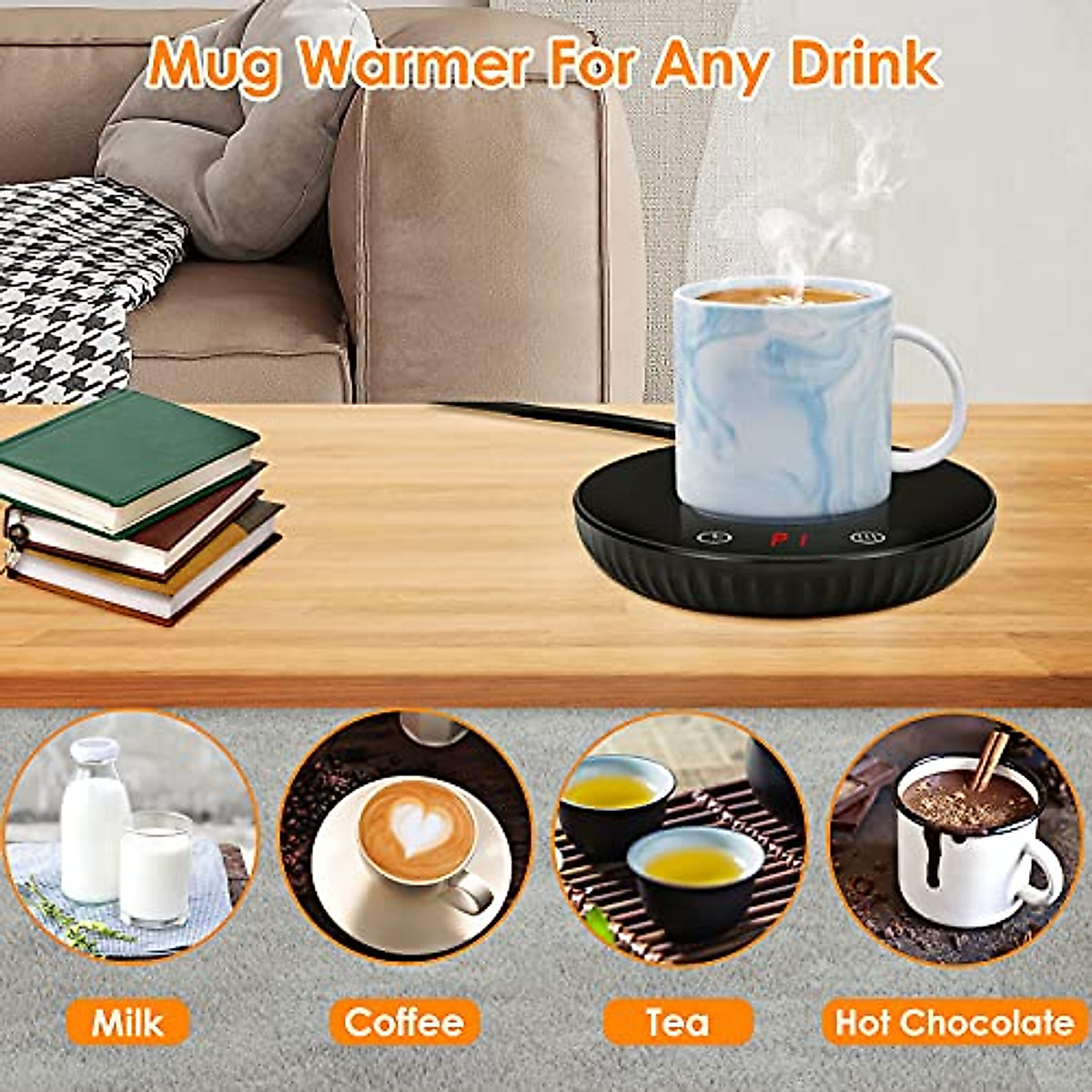Mug Warmer for Desk, Coffee Mug Warmer, Electric Coffee Warmer with Auto Shut Off, 2 Temperature Setting Smart Cup Warmer with Timer for Heating Coffee, Beverage, Milk, Tea and Hot Chocolate