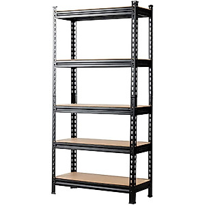 LDAILY 5-Tier Storage Rack, Heavy Duty Steel Shelf Unit with Adjustable Shelves, Boltless Shelving for Free Combination, 60" Commercial Garage Rack Unit (1, Black)