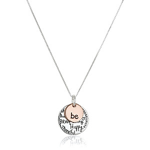 Amazon Essentials Two-Tone Sterling Silver "Be" Graffiti Charm Necklace, 18" (previously Amazon Collection)