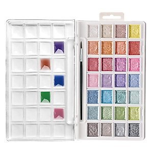 Artecho Watercolor Paint Set, 28 Glitter Metallic Colors, Semi-Moist Pearlescent Water color, Ideal for Beginners and Artists