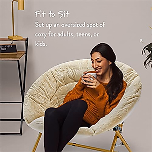 Urban Shop Faux Fur Saucer Chair, 36.2D x 36.2W x 31.9H in, Ivory