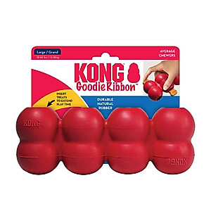 KONG Goodie Ribbon - Stuffable Natural Rubber Dog Toy - with Four Fillable Goodie Grippers for Enrichment Play - Bone-Shaped Chew Toy - for Large Dogs