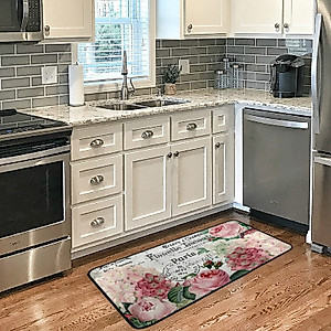 Pink Rose Kitchen Rugs Floor Mat Spring Vintage Flower Anti Fatigue Kitchen Mats Non Skid Washable Bath Rug Runner Doormats Carpet Sink Mat Home Decor 39 X 20 inch