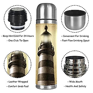 Lighthouse on Old Paper Vacuum Insulated Water Bottle Stainless Steel Thermos Flask Travel Mug Coffee Cup Double Walled 17 OZ