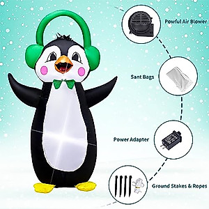 DROFELY 4 Foot Christmas Inflatable Penguin with Headphones Indoor Outdoor Decoration Christmas Yard Blow up -WM-07