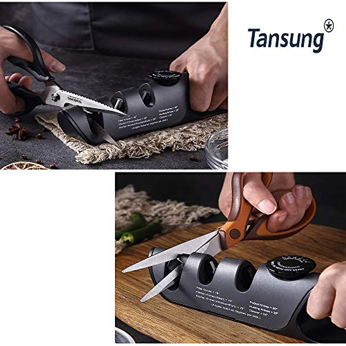 Knife Sharpener TANSUNG 3 Stage Kitchen Chef Knife and Scissor Sharpeners Restore Knives or Shears Blades Quickly Safely with Adjustable Angle Button for Various Household Knives Shear